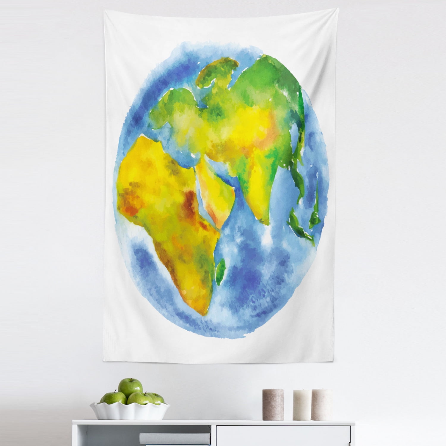 Earth Tapestry, Globe of Earth Painted in Watercolors Cartography ...