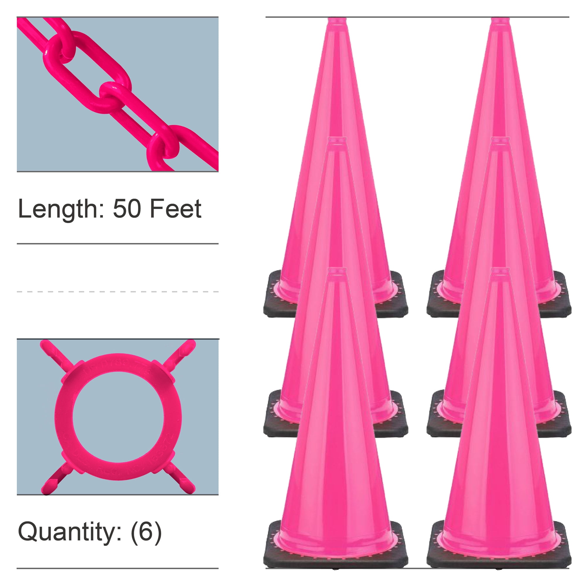 28 Inch Safety Pink Traffic Cone and Chain Kit (6 Pk) - Walmart.com