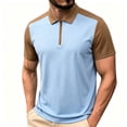 Ceisia Men Color Block Raglan Half Zip Stand Collar Short Sleeve Polo ...