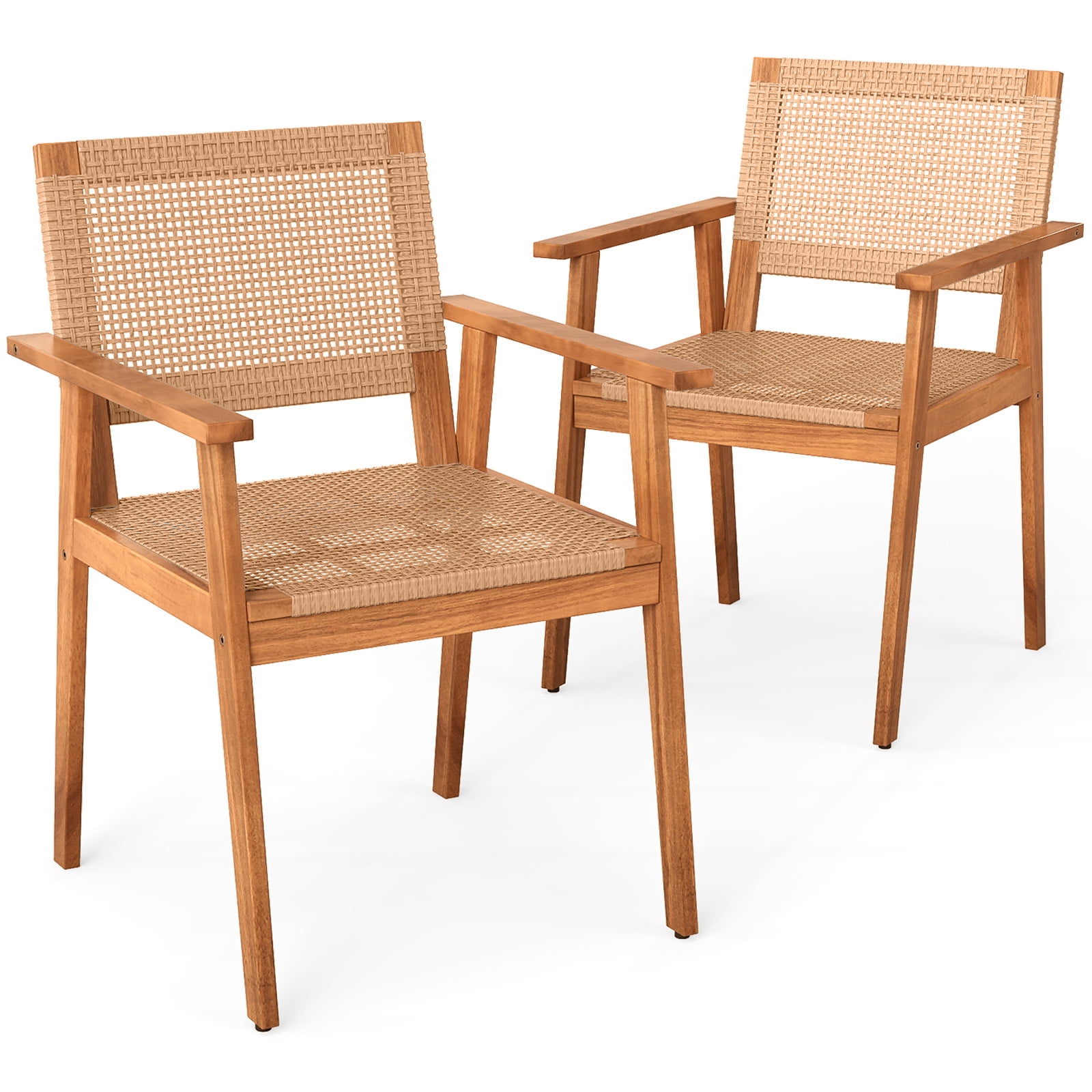 Click here for Gymax Acacia Wood Outdoor Dining Chairs Set Of 2 W... prices