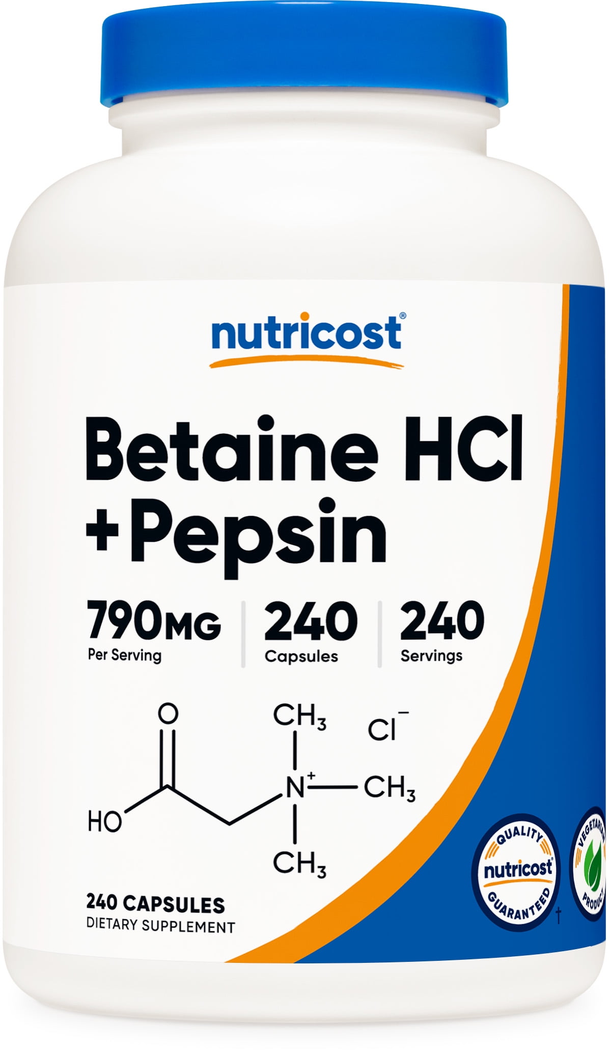 Nutricost Betaine HCl + Pepsin 790mg, 240 Capsules - Gluten Free & Non ...