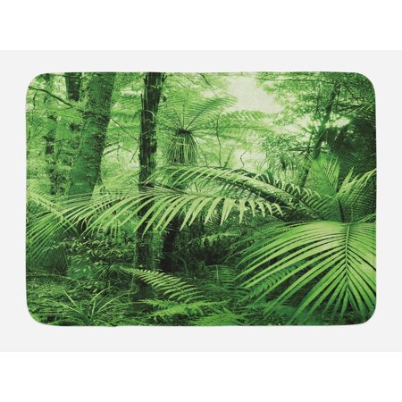 Rainforest Bath Mat, Palm Trees and Exotic Plants in Tropical Jungle ...