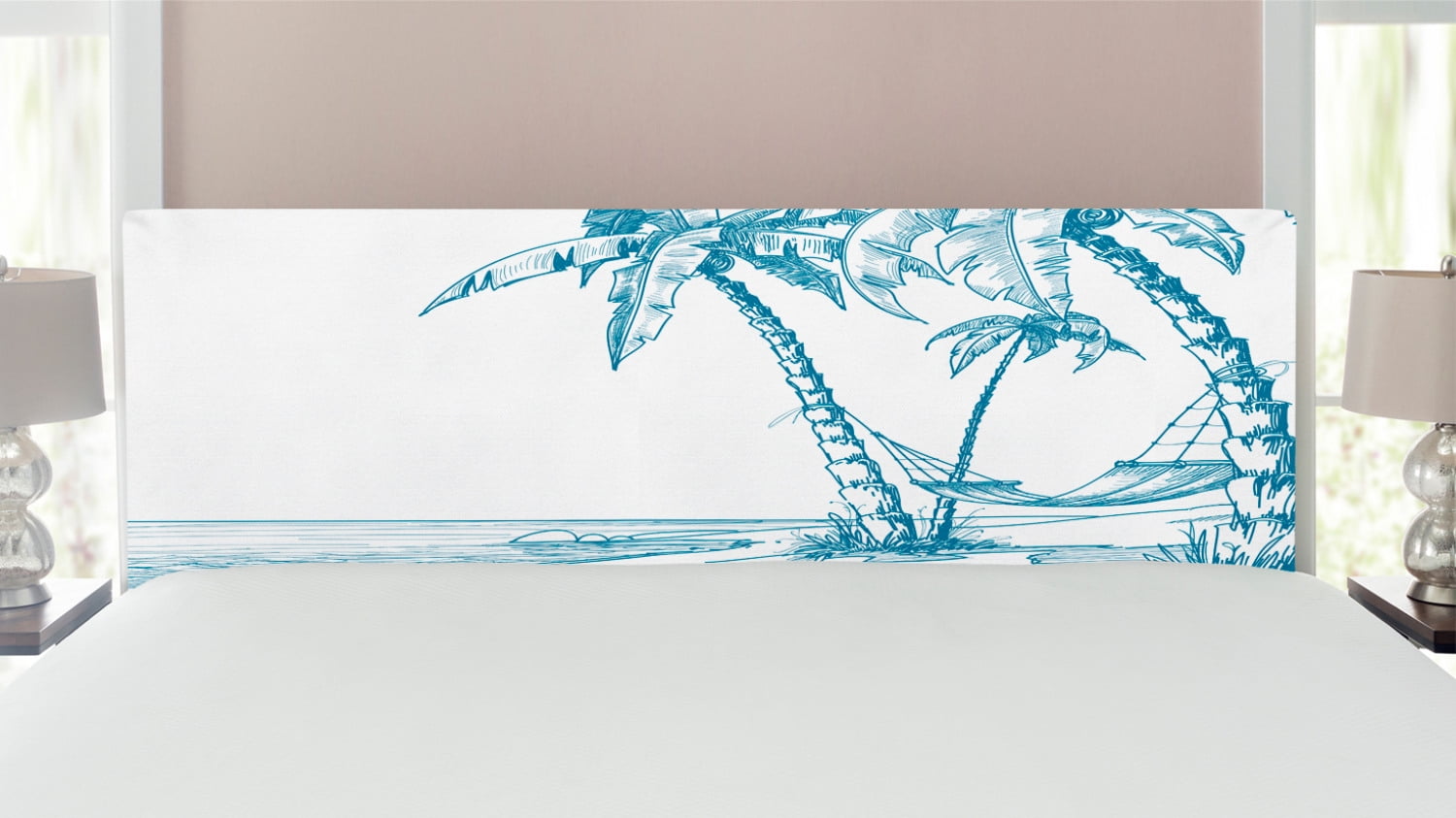 Beach Headboard, Modern Illustration of a Tropical Sand Palm Trees and ...