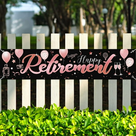 Happy Retirement Banner Rose Gold Retirement Wall Sign Large Fabric ...