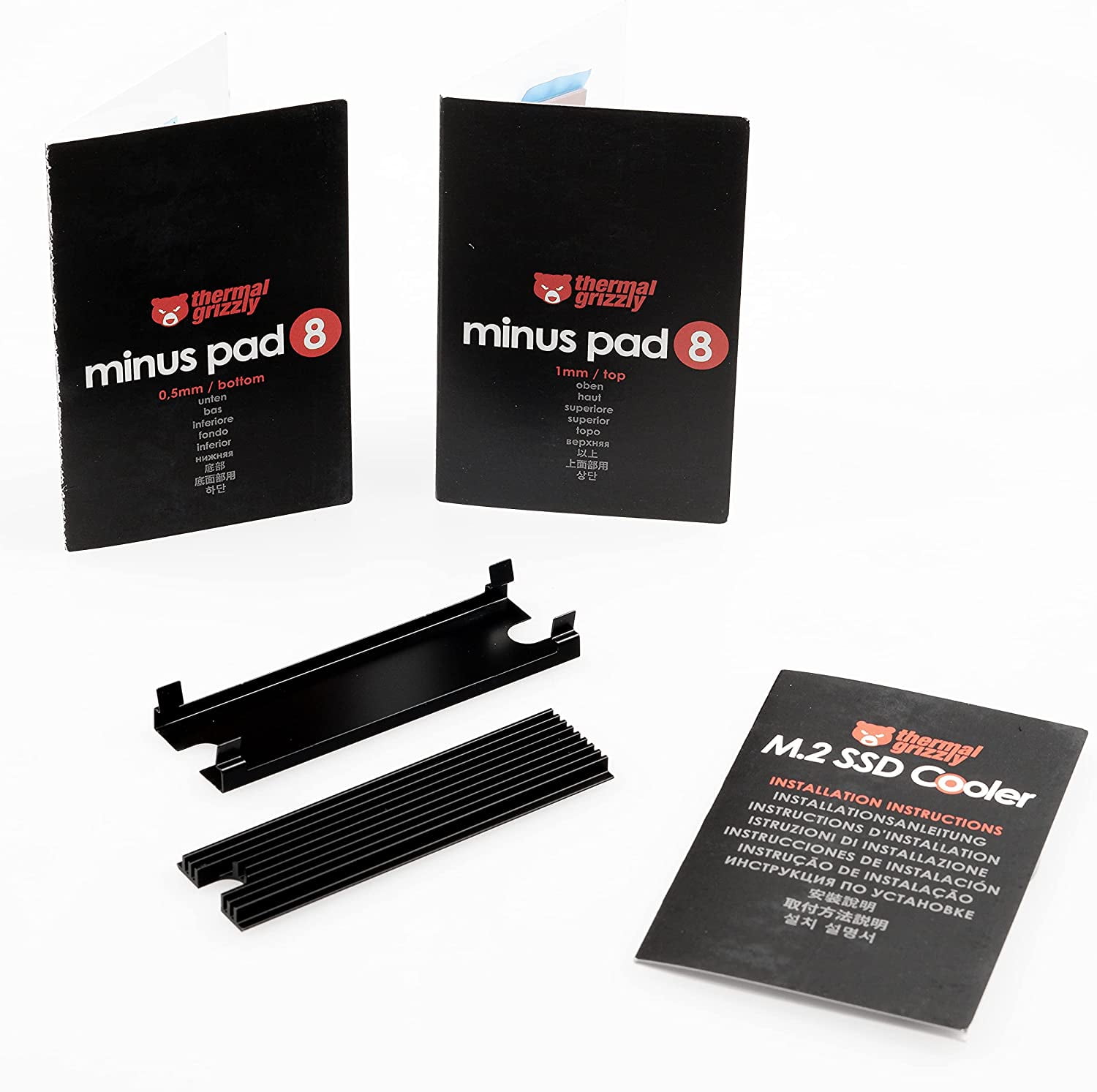 Thermal Grizzly NVMe M.2 SSD Cooler - 2x Thermal Pad, Aesthetic Black ...