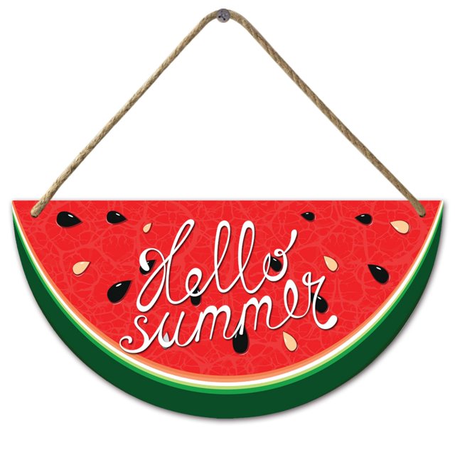 Eveokoki Watermelon Door Sign Hello Summer Door Hanger Wood Front Door
