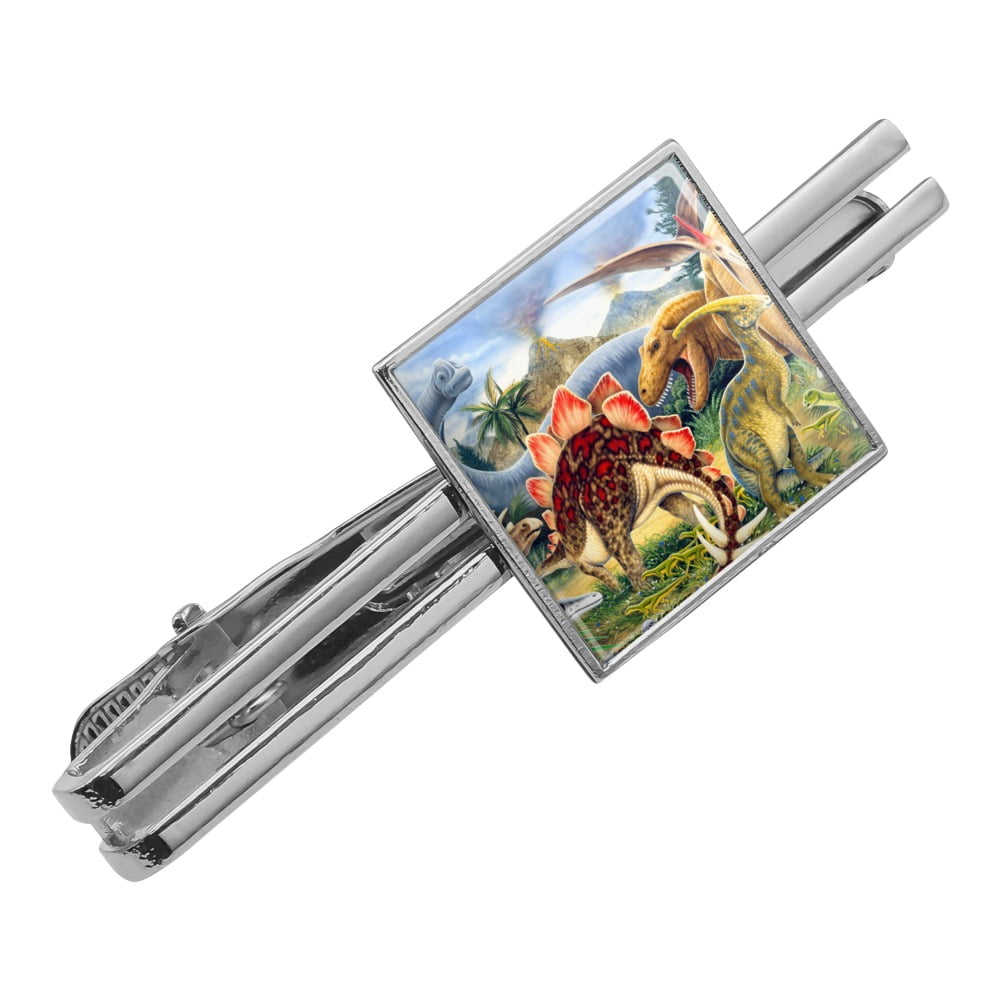 Dinosaurs Jurassic Collage T-Rex Stegasaurus Square Tie Bar Clip Clasp ...