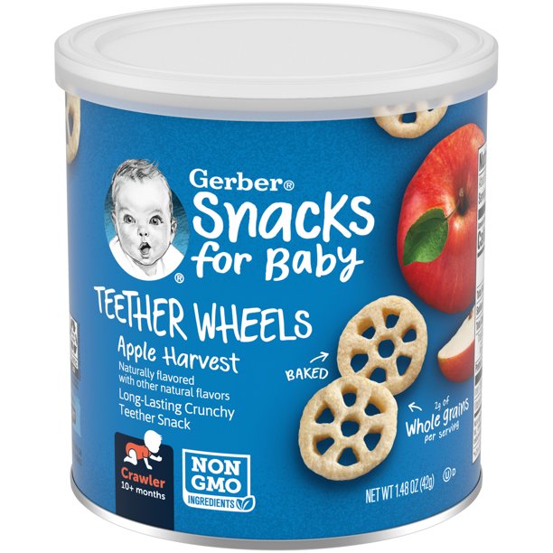 Gerber Snacks for Baby Teether Wheels, Apple Harvest, 1.48 oz Canister ...