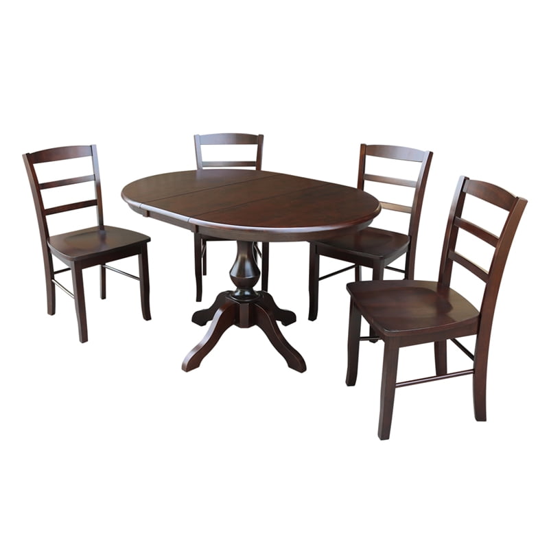 36" Round Extension Dining Table with 4 Madrid Chairs - Set of 5 Pieces ...