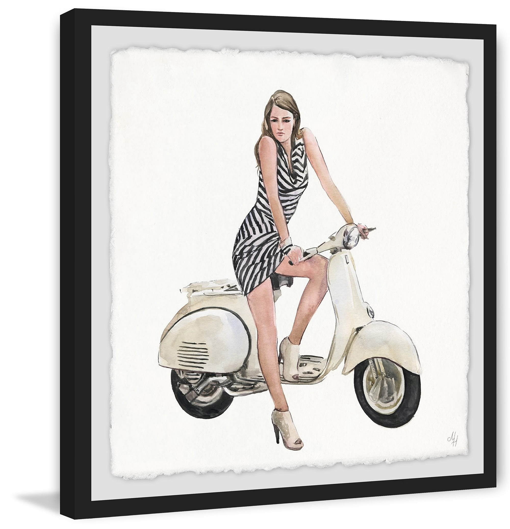 Lady on Scooter Framed Painting Print - Walmart.com - Walmart.com