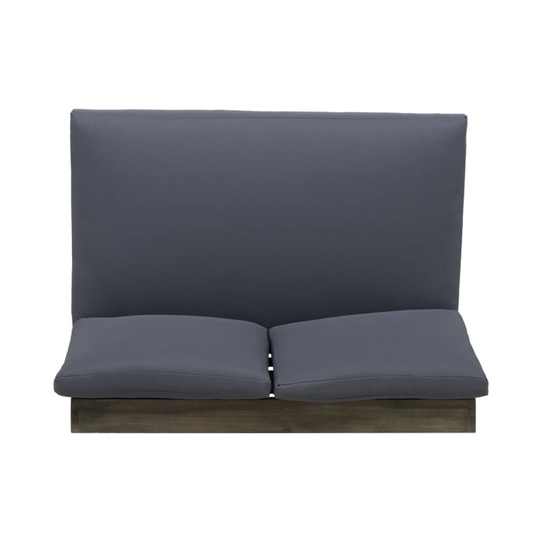 Roy Outdoor Acacia Wood Loveseat with Cushions Gray and Dark Gray