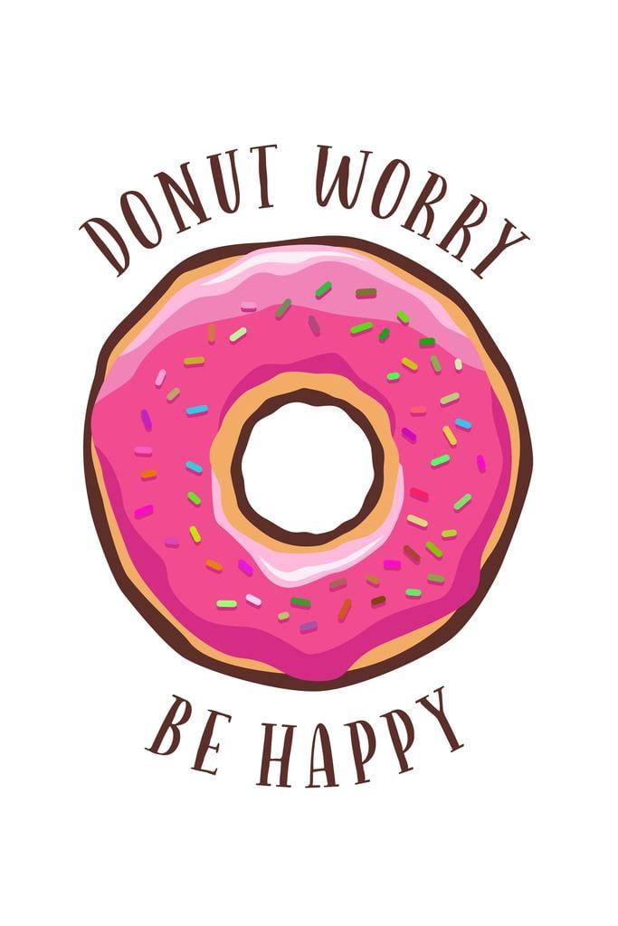 Laminated Donut Worry Be Happy Vintage Art Print Poster Dry Erase Sign ...