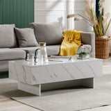 "COSVALVE Modern High Gloss White Marble Rectangle Coffee Table for Living Room 42.5""x20.9""x12 ...
