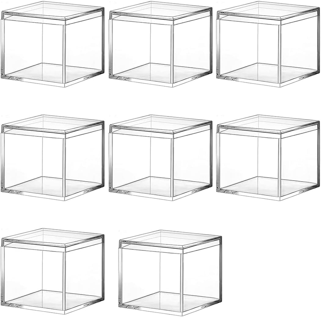 8Pcs Clear Acrylic Plastic Square Box Mini Storage Box with Lid Mini ...