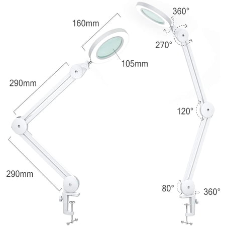 Magnifying glass with Light and Clamp, Adjustable Metal Swing Arm ...