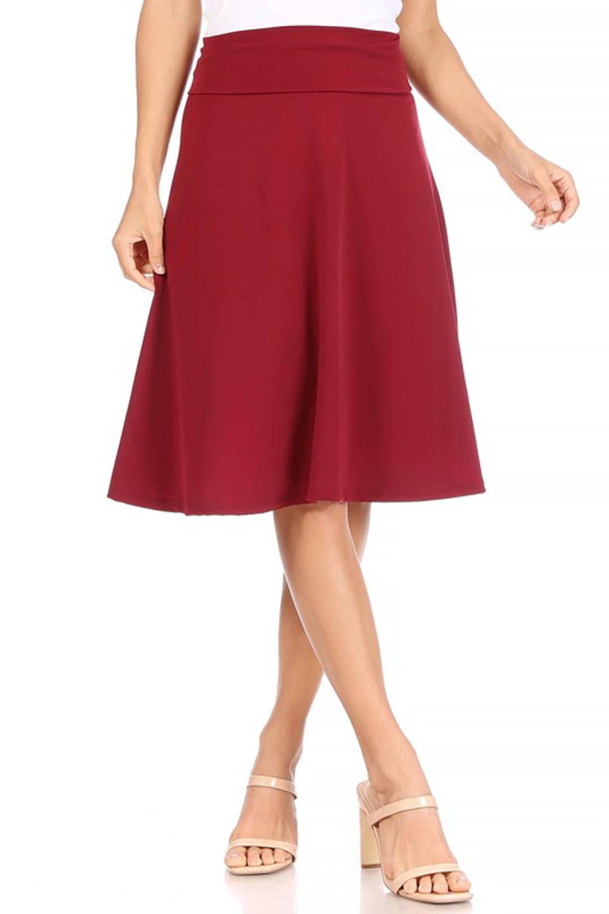Women's Casual Solid Knee Length Flare A-line Skirt with Elastic ...