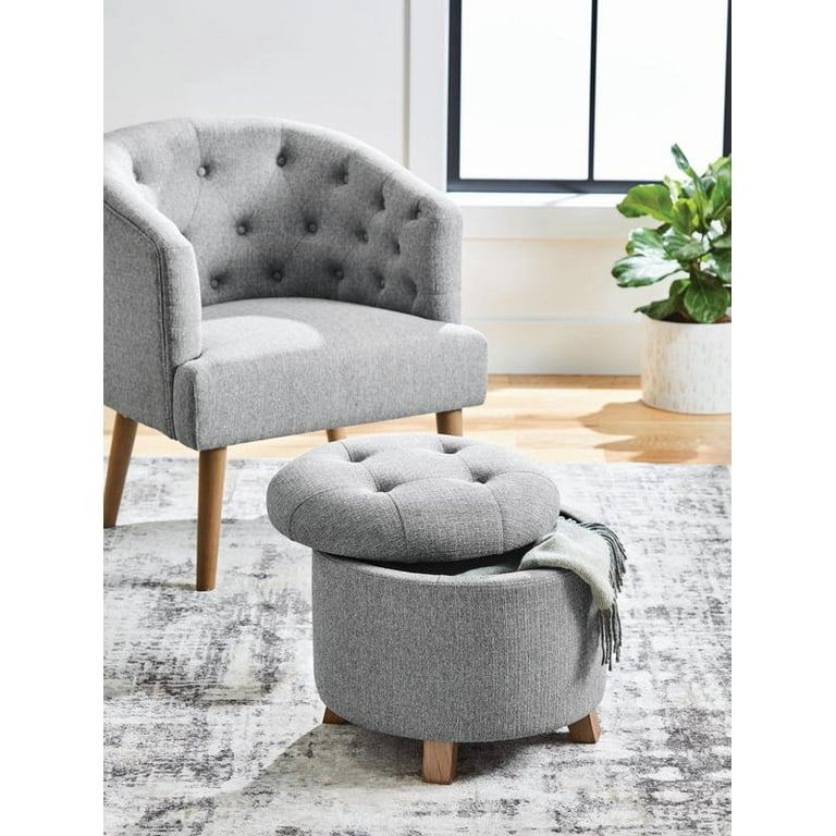 Better Homes Gardens Round Tufted Storage Ottoman Gray Faux Linen