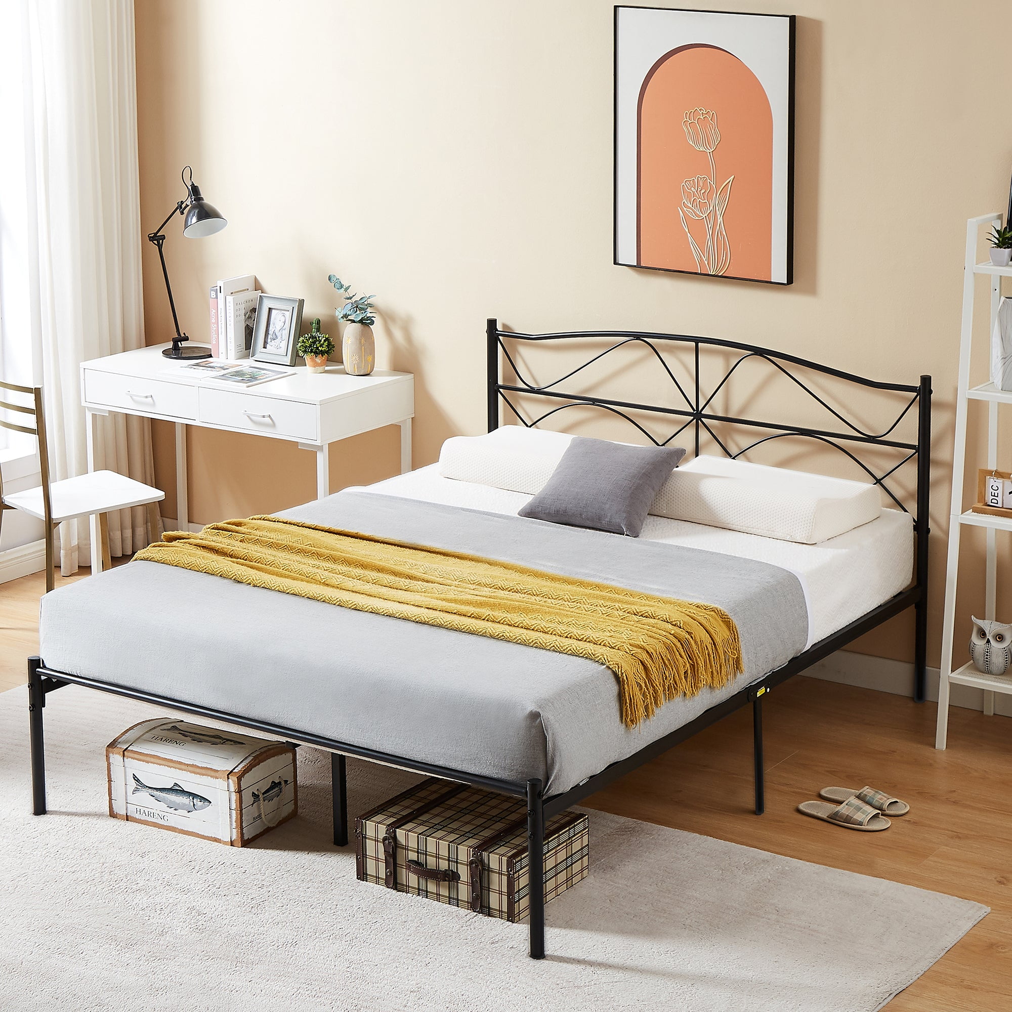 Taomika, Full Size Bed Frame with Headboard,Easy Set up- Twin/Full ...