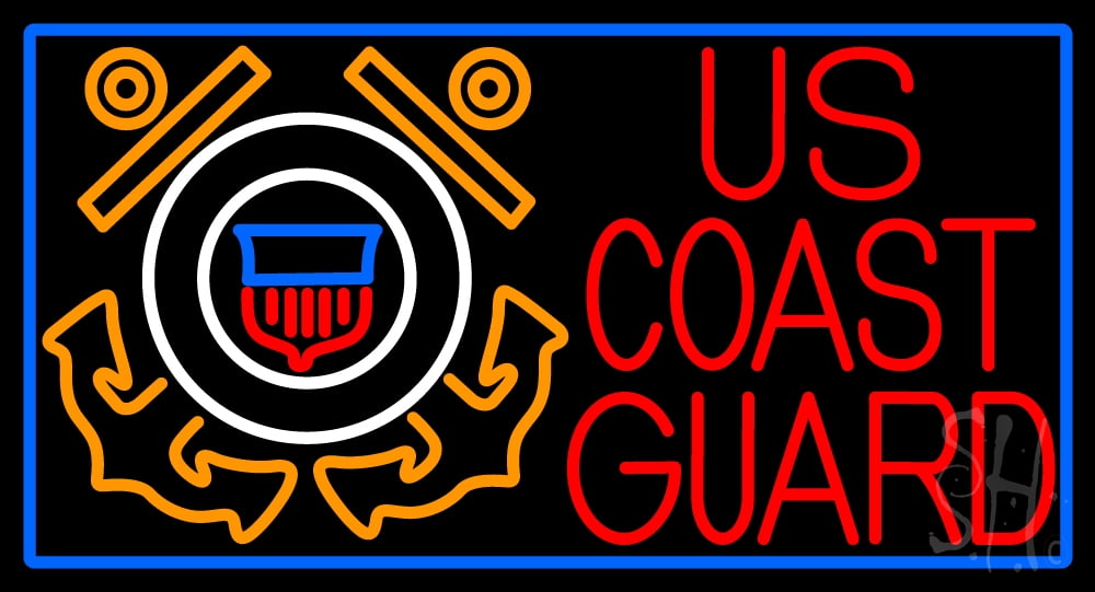 Us Coast Guard Logo LED Neon Sign 13 x 24 - inches, Black Square Cut ...