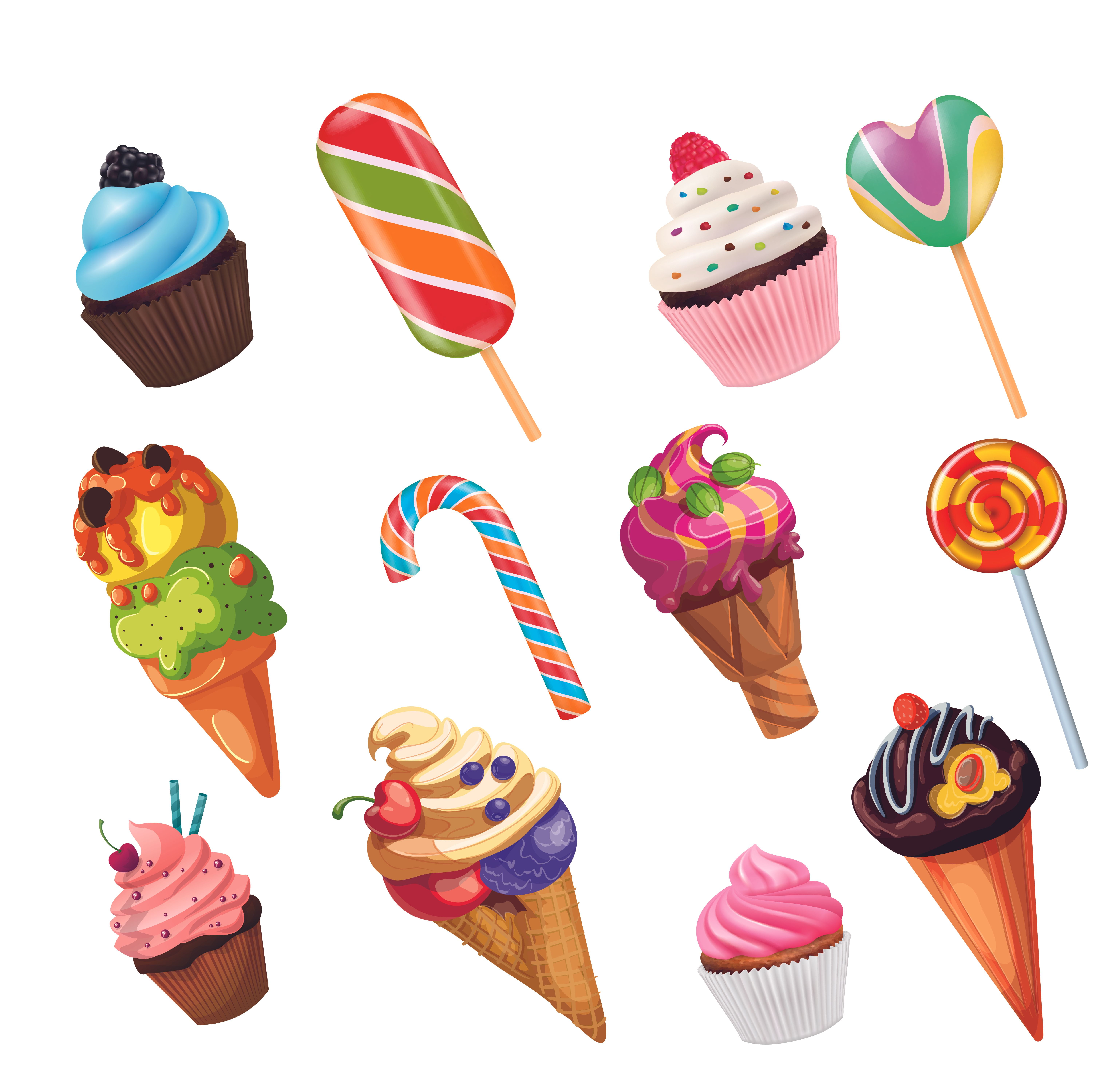 Kids Bedroom Home Art Ice Cream Cones Lollipop Cupcakes & Candies Wall ...