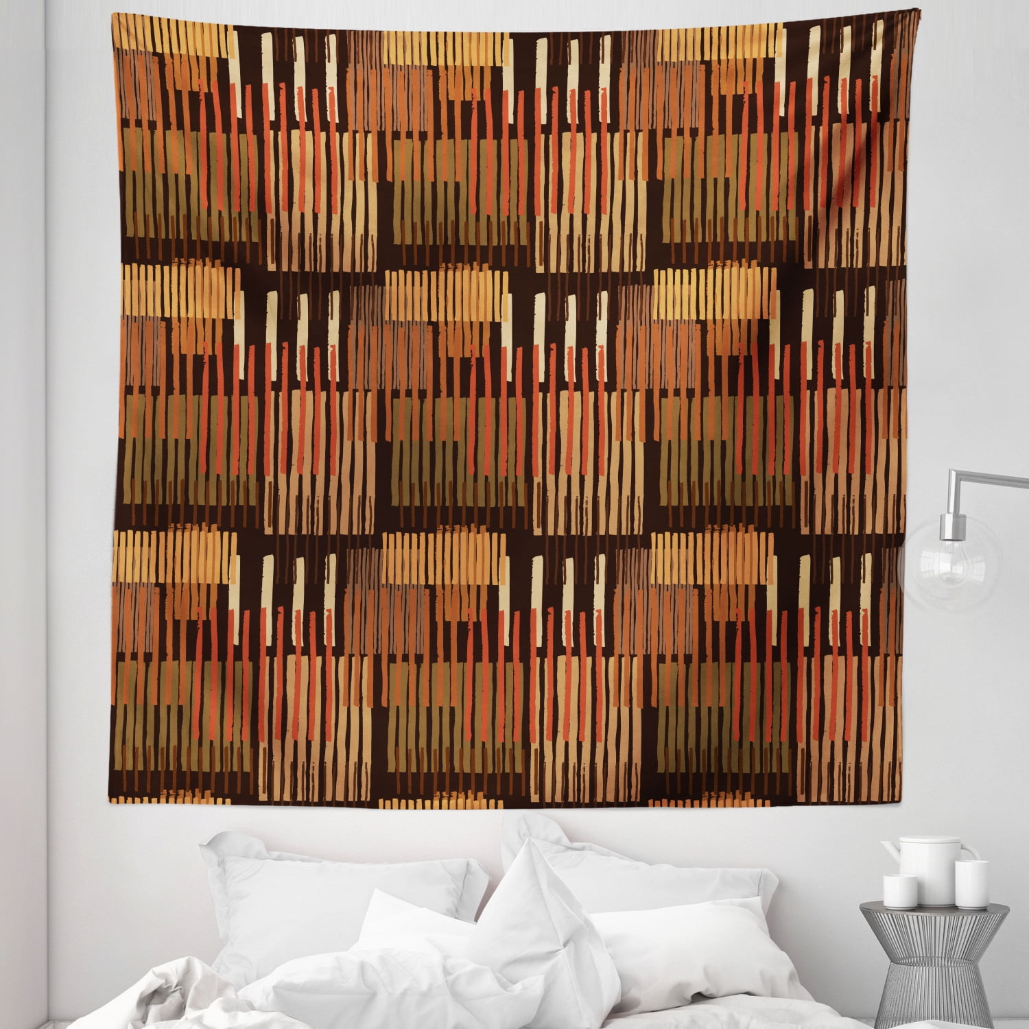 Ethnic Tapestry, Geometric Pattern with Stripes Earthy Tones Hand Drawn ...