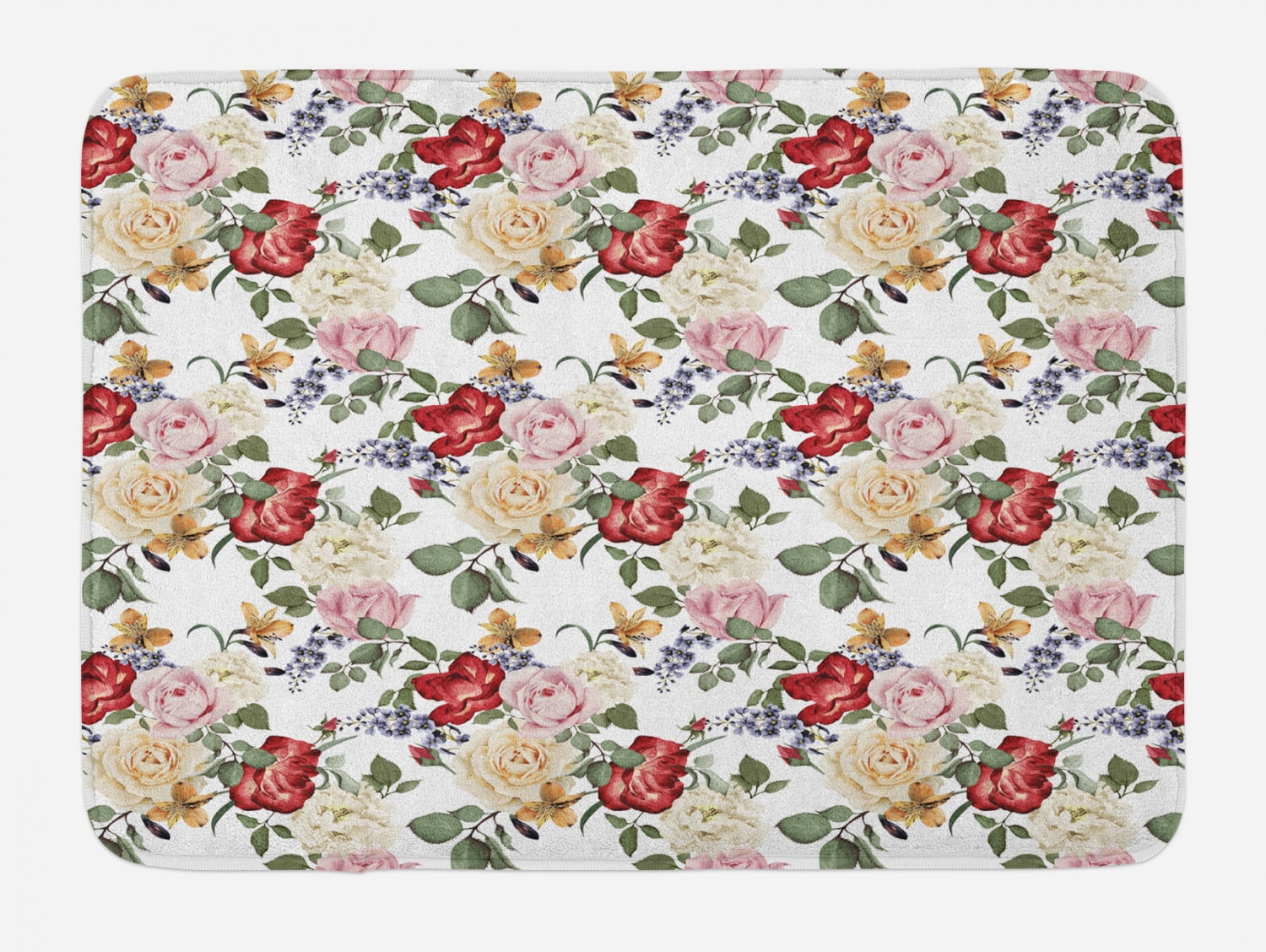 Shabby Chic Bath Mat, Summer Spring Season Buds Roses Lilacs Flowers ...