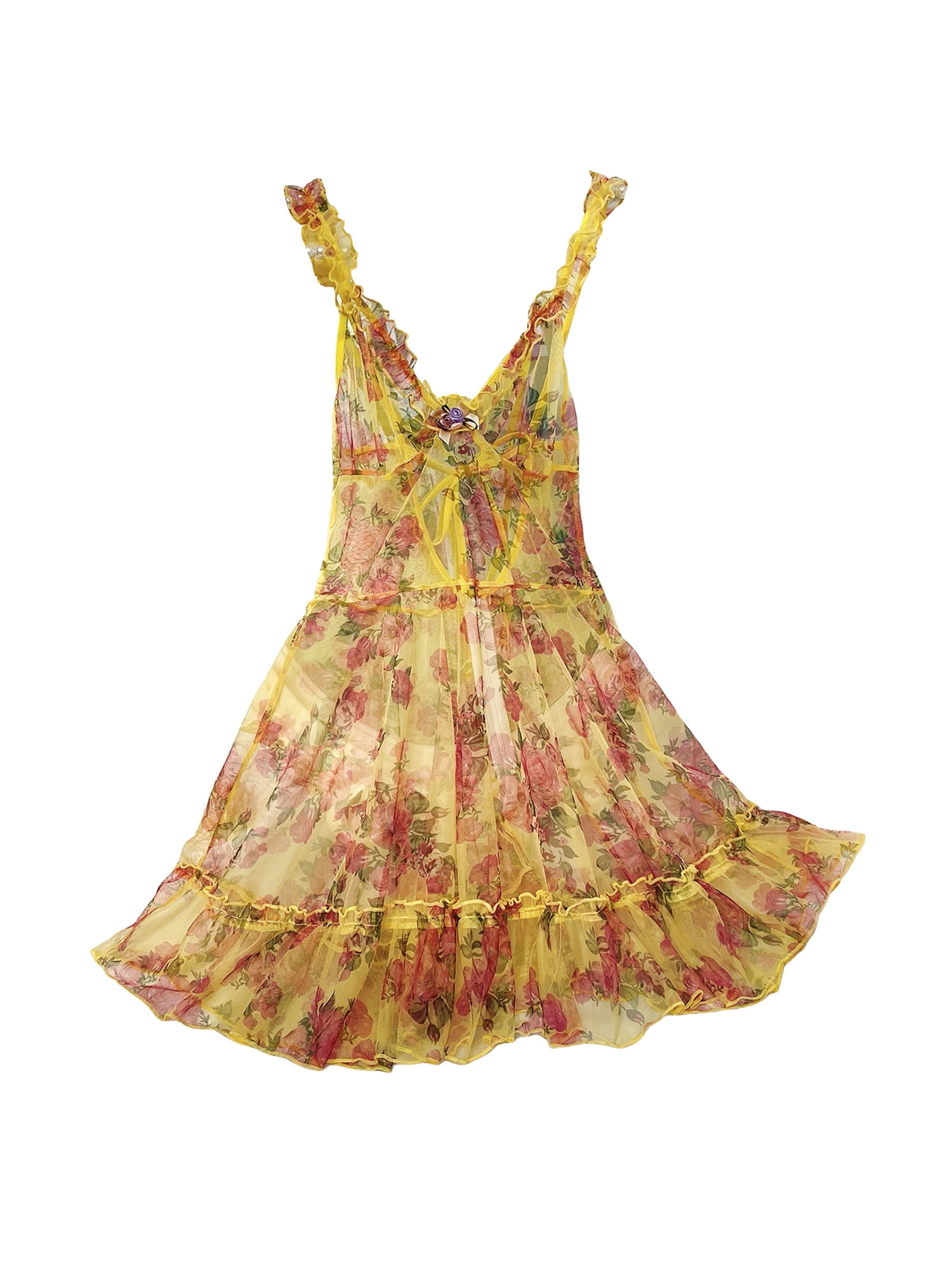 Liacowi Women's Loose Sheer Dress Summer Floral Print Deep V Neckline ...