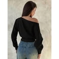 Black Off-Shoulder Long Sleeve Cropped Knit Top For Women - Walmart.com