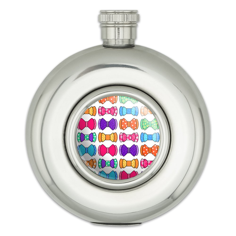 Girly Cute Colorful Bows Pattern Round Stainless Steel 5oz Hip Drink ...