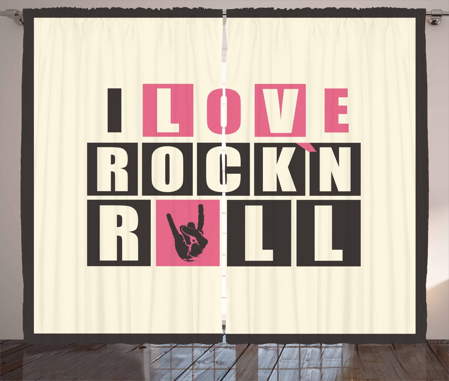 Rock Music Curtains 2 Panels Set, Retro Slogan Rock'n Roll Abstract ...