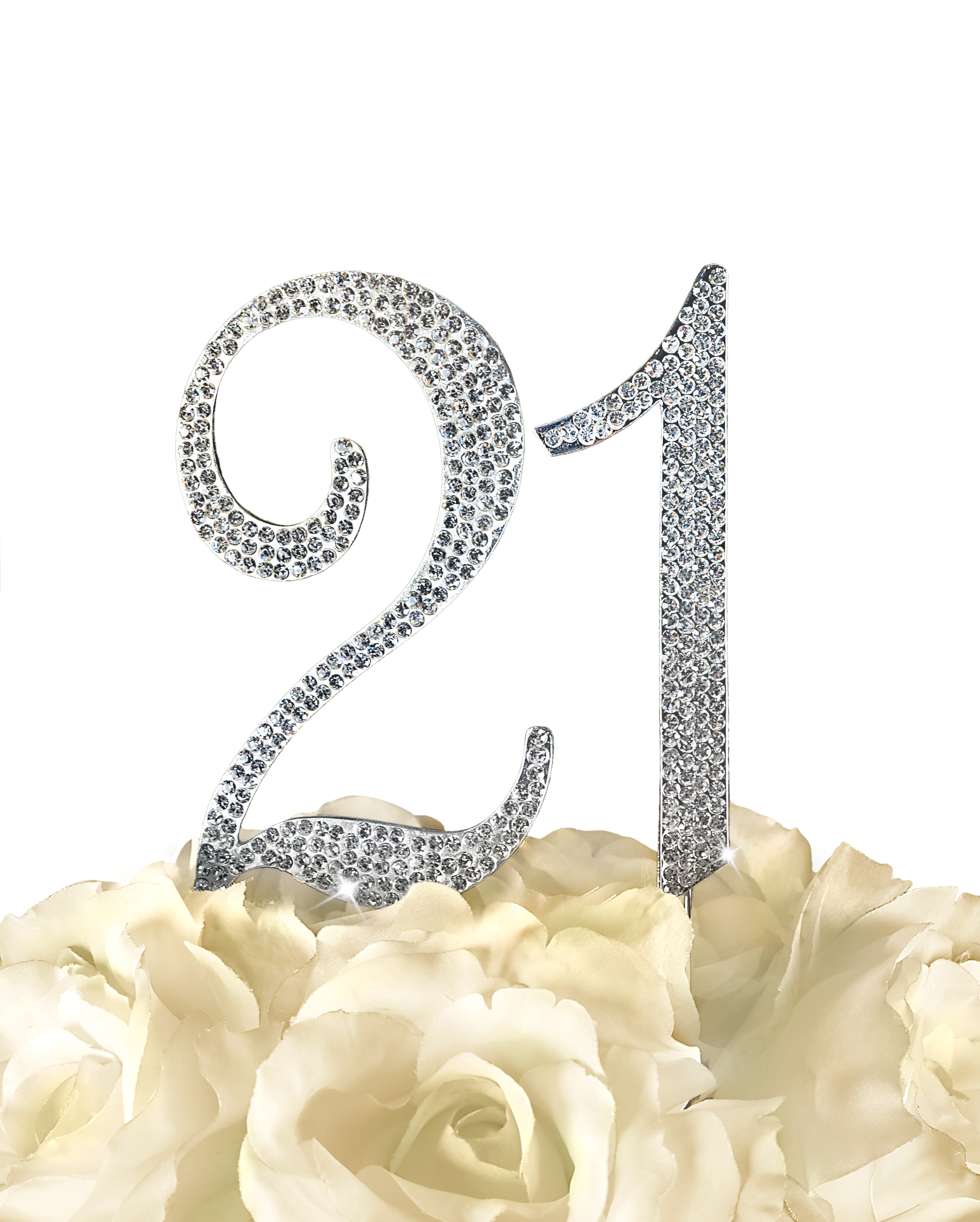 Rhinestone Cake Topper - Number 21 - Silver - Walmart.com