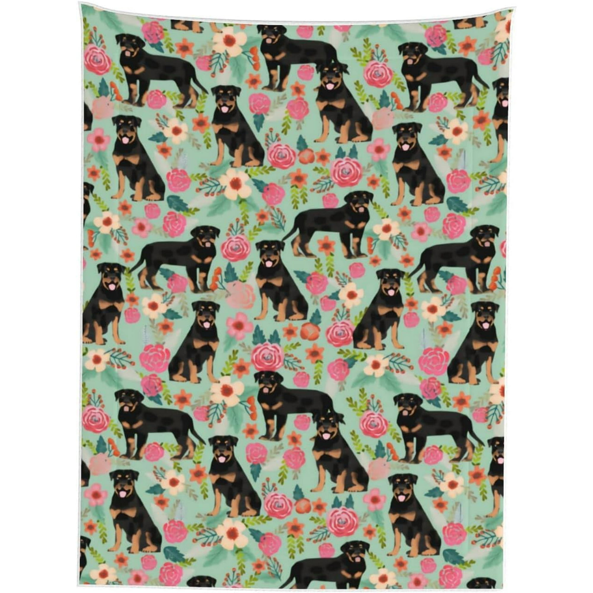 Goodthings Cute Rottweiler Dog Animals Lovers Flower Floral Boho Style Pet Blanket Ultra Soft Cozy Fleece Weighted Print Blankets For Dogs And Cats  P