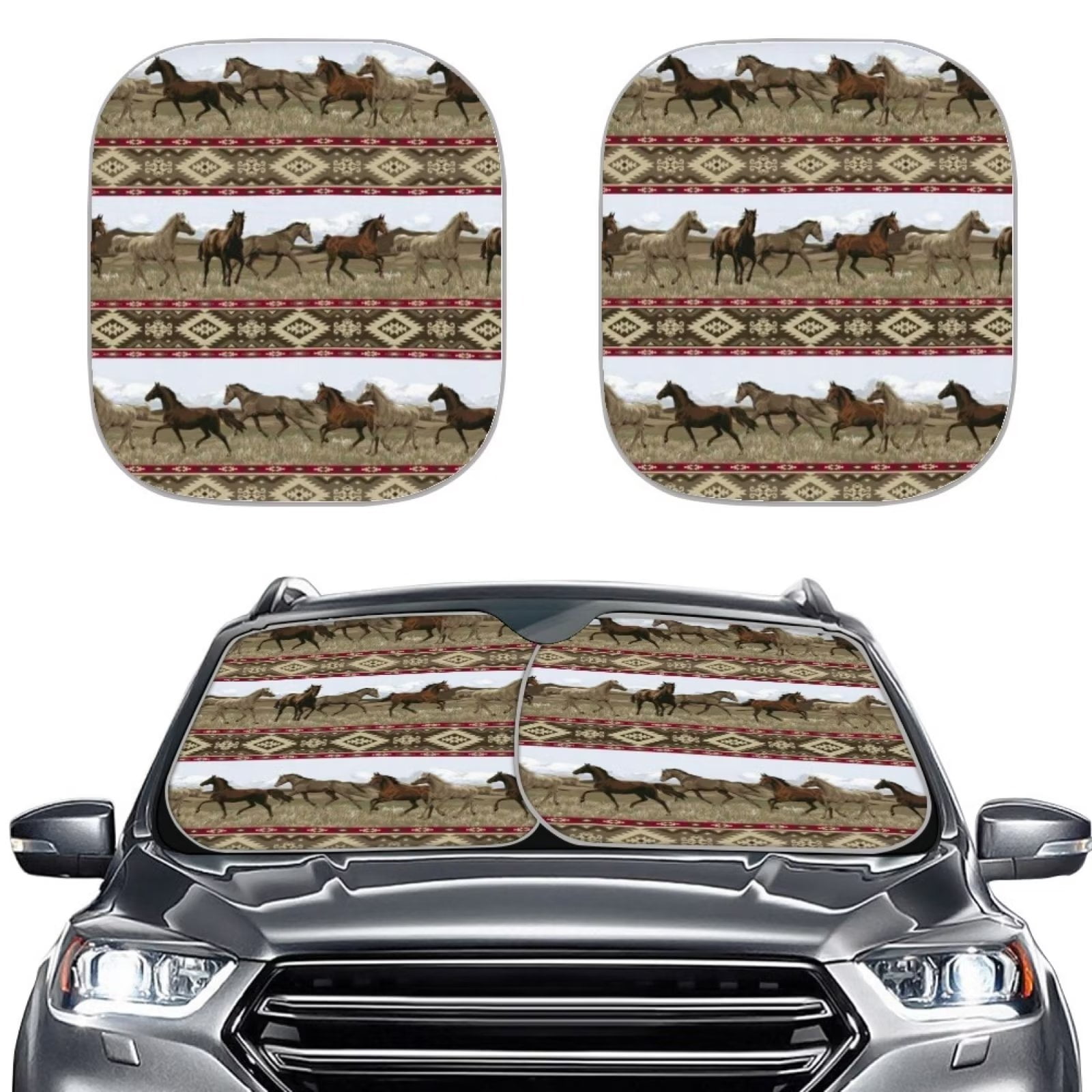 NETILGEN Ethnic Aztec Horse Tribe Car Sun Shade for Windshield Foldable ...
