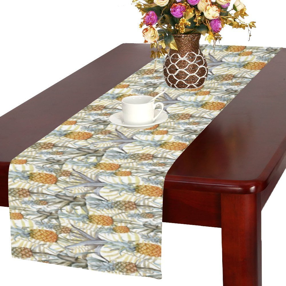 MYPOP Watercolor Palm Leaf Pineapple Polyester Long Table Runner 16x72 ...