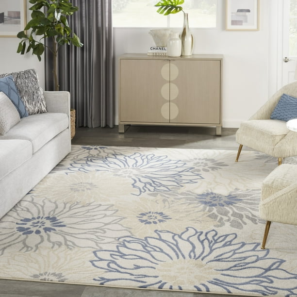 Nourison Passion Floral Ivory Grey Blue 8' x 10' Area Rug, (8x10 ...