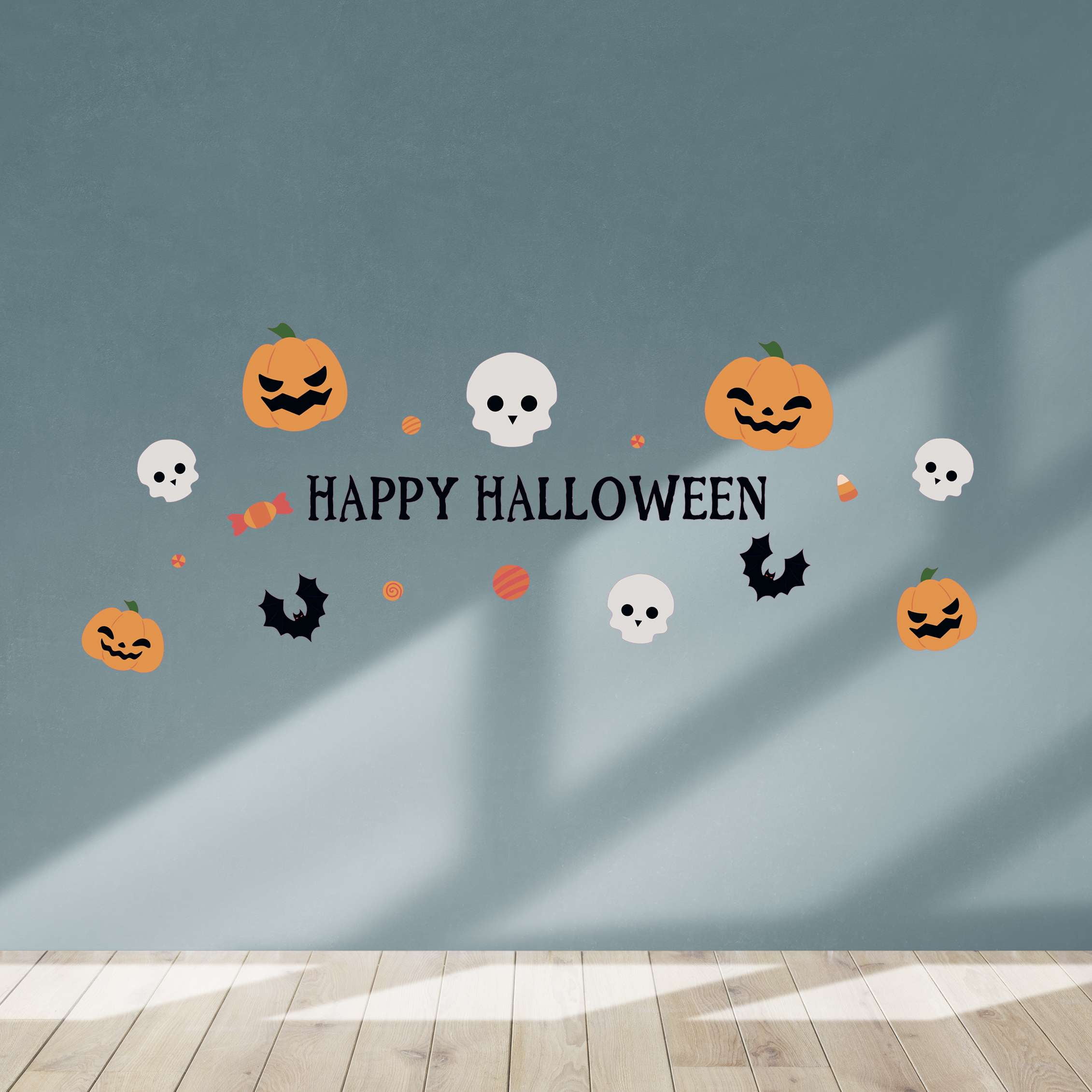 Pumpkins, Skulls and Bats Art for Scary Holiday Vinyl Wall Decal ...