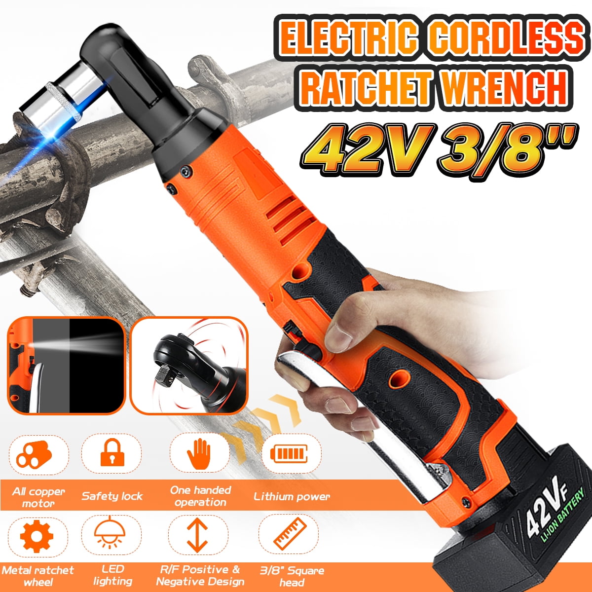 Electric Ratchet Wrench 3 8 42V 90Nm 8000mAh Cordless Right Ratchet