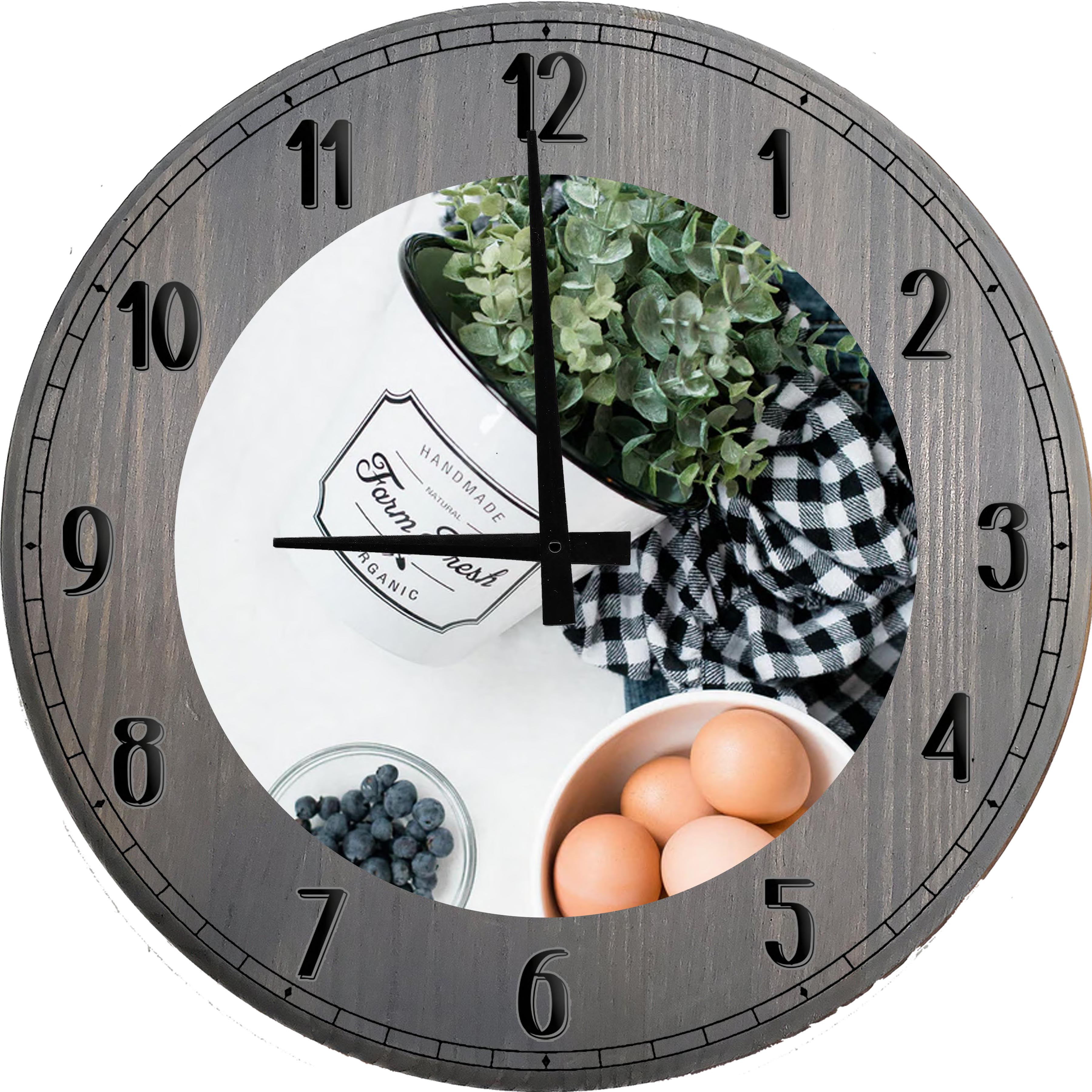 Wood Wall Clock 18 Inch Round Farmhouse Wall Art White Country Kitchen ...