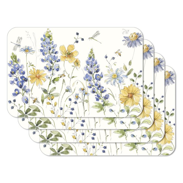 CounterArt Round Kitchen Placemats, 'Lovely Blues', 4-Pack, Easy Clean ...