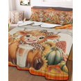 68x98in Quilt Bedding Set, Cartoon Cow Thanksgiving Pumpkin Lightweight ...
