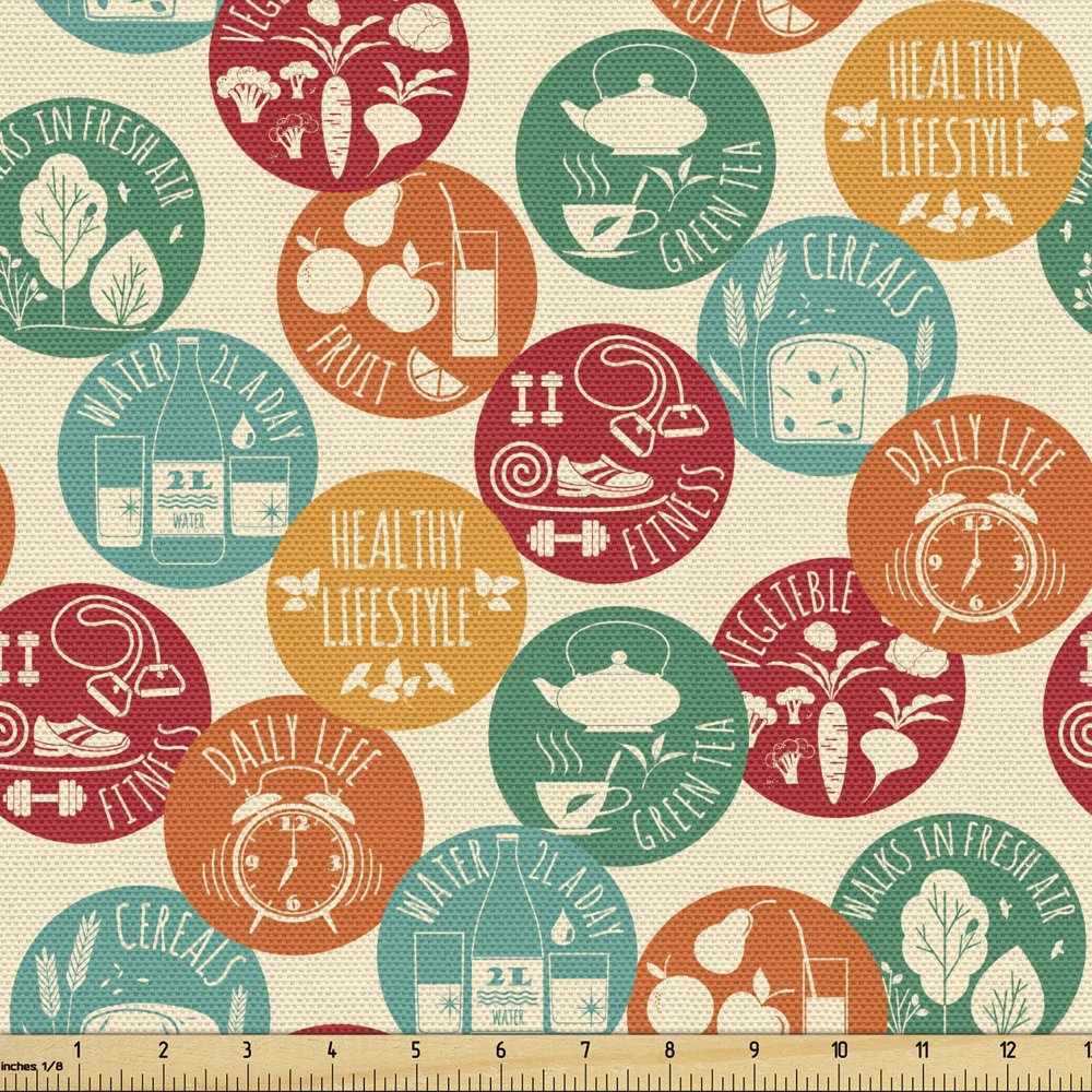 Fitness Fabric by the Yard Healthy Lifestyle Colorful Spots Green Tea ...