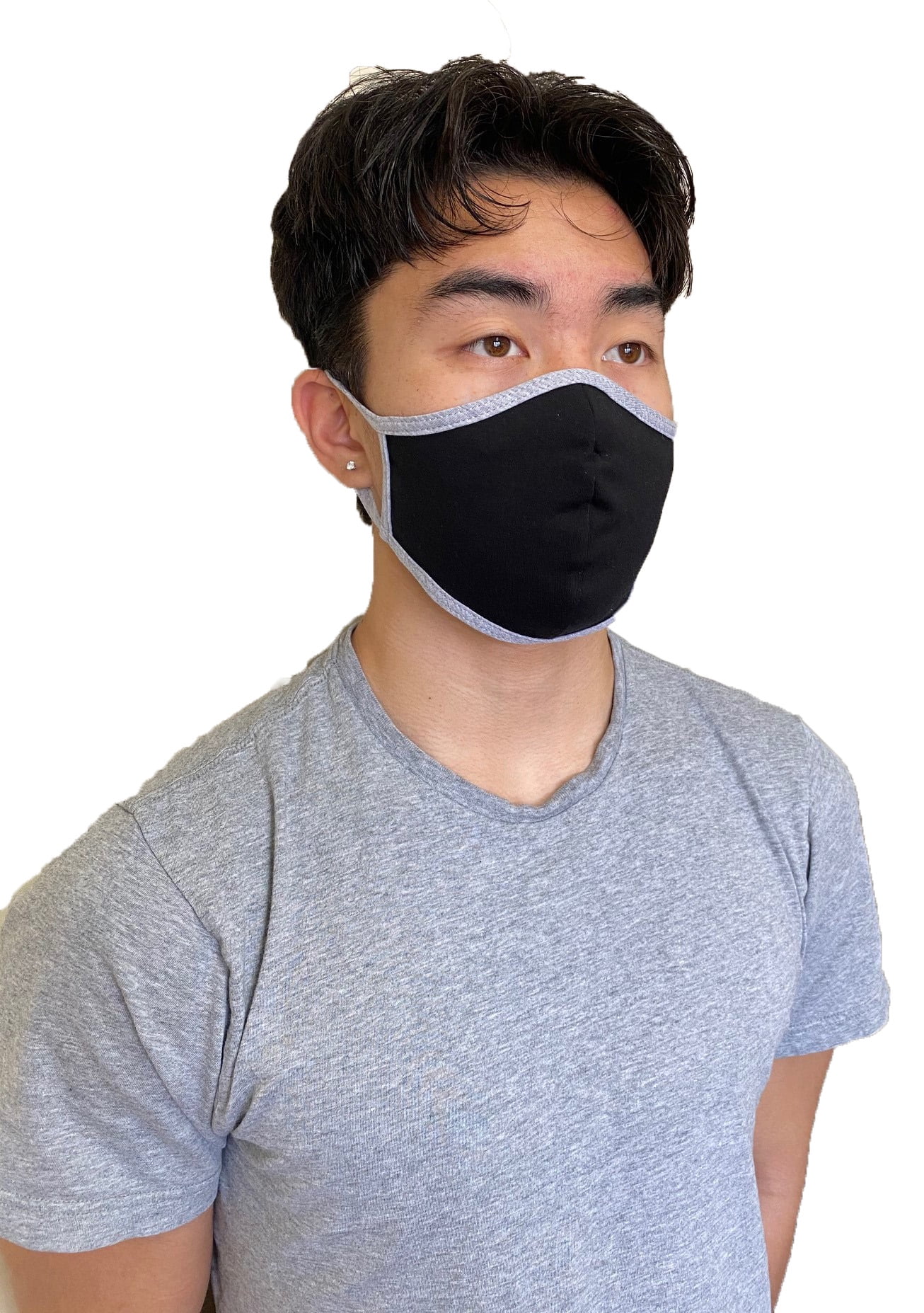 3 Pcs/Pack Gray Trimmed Organic Cotton Black Unisex Masks Reusable Made ...