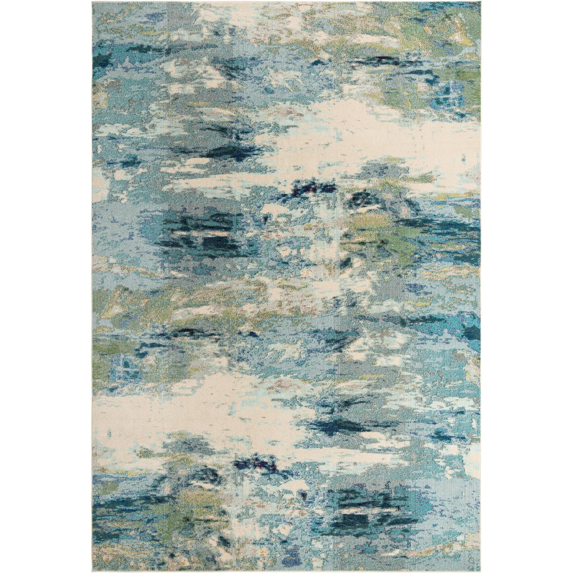 10' x 14' Blue and Beige Coastal Abstract Rectangular Area Throw Rug ...