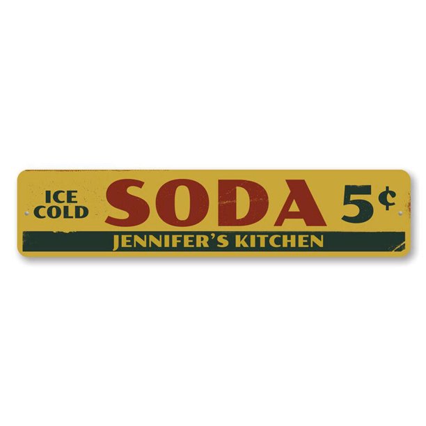 Letrero de metal con el nombre del chef y la palabra "soda helada" de 5 ...