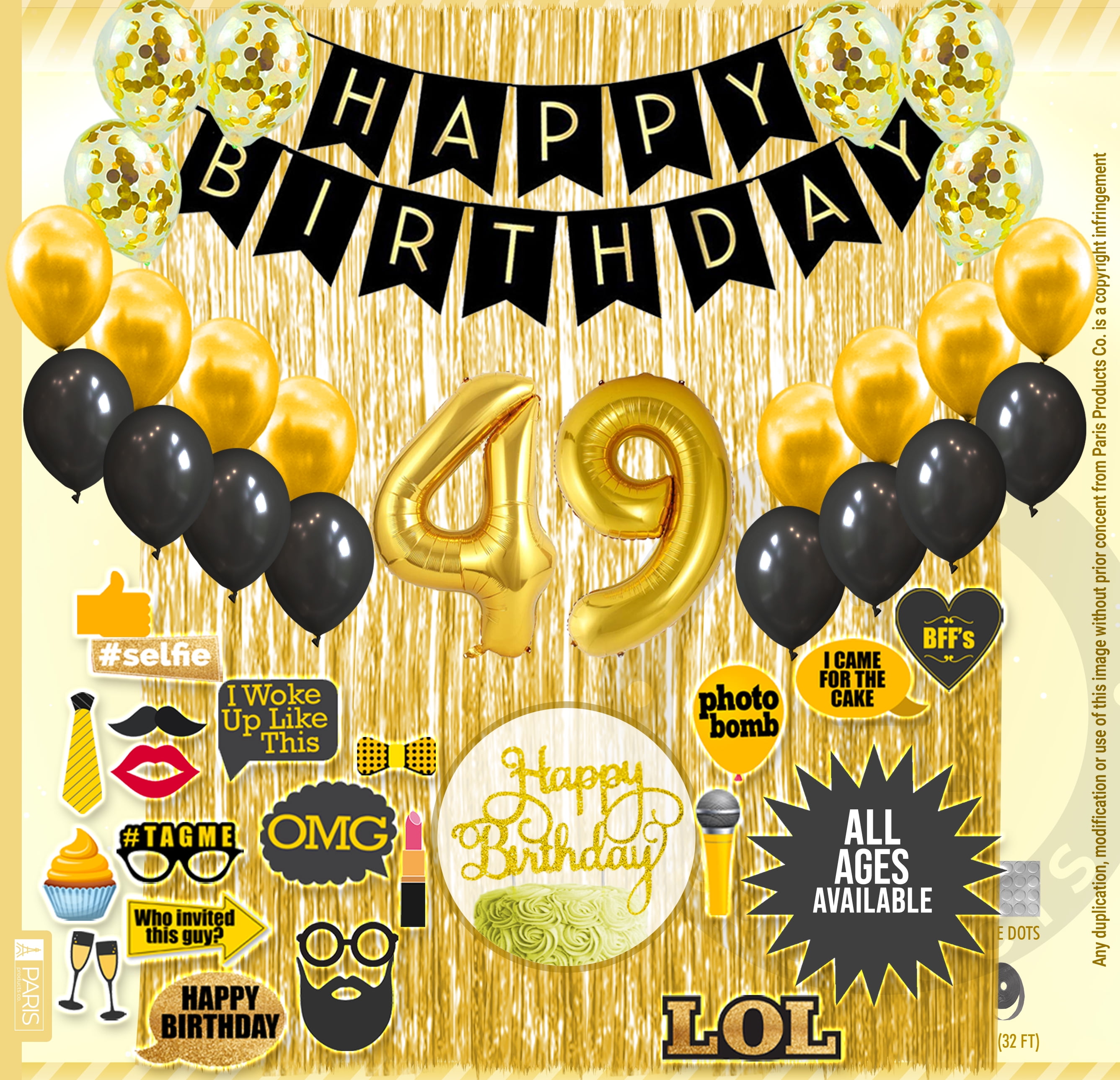 49th Birthday Decoration Black and Gold for Boy & Girl, 49th Cake ...