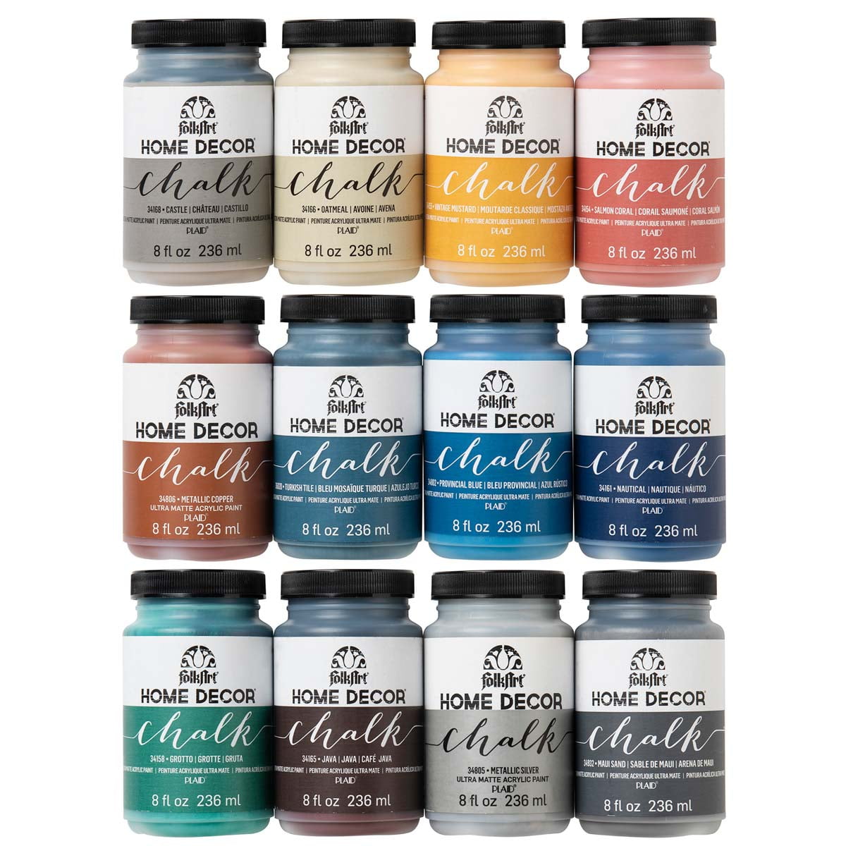 FolkArt Home Décor Chalk Acrylic Craft Paint Set, Set of 12, Ultra ...