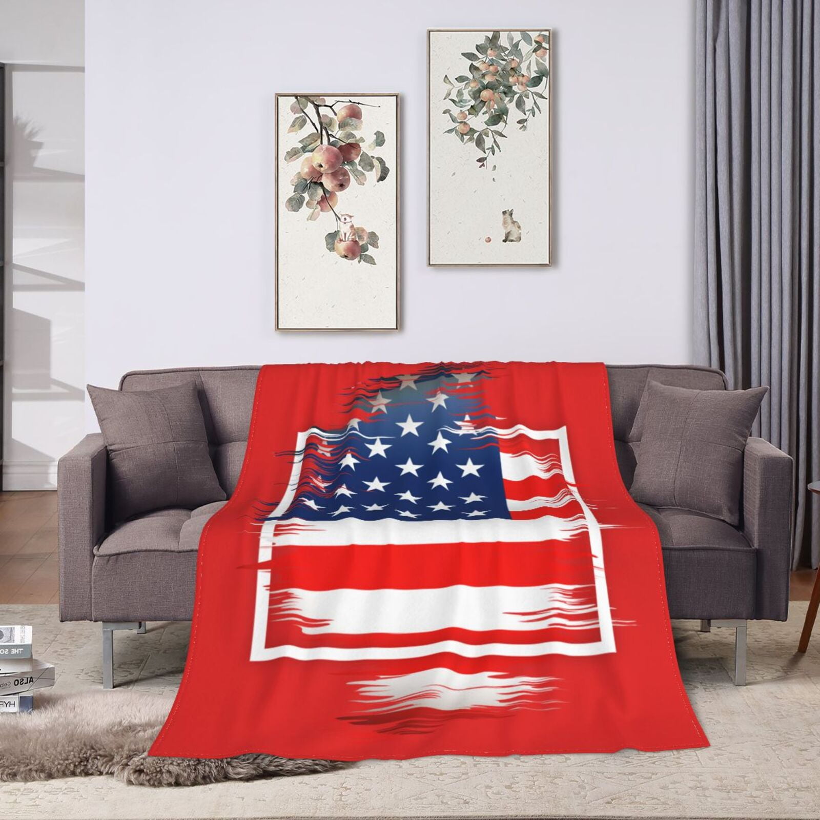 ZNDUO Usa Blue Stars Flag Pattern Throw Blanket, Lightweight Cozy Soft ...