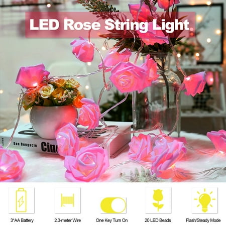 LED Rose String Light with 2 Modes 2.5-meter Length 20 Bulbs Fairy ...