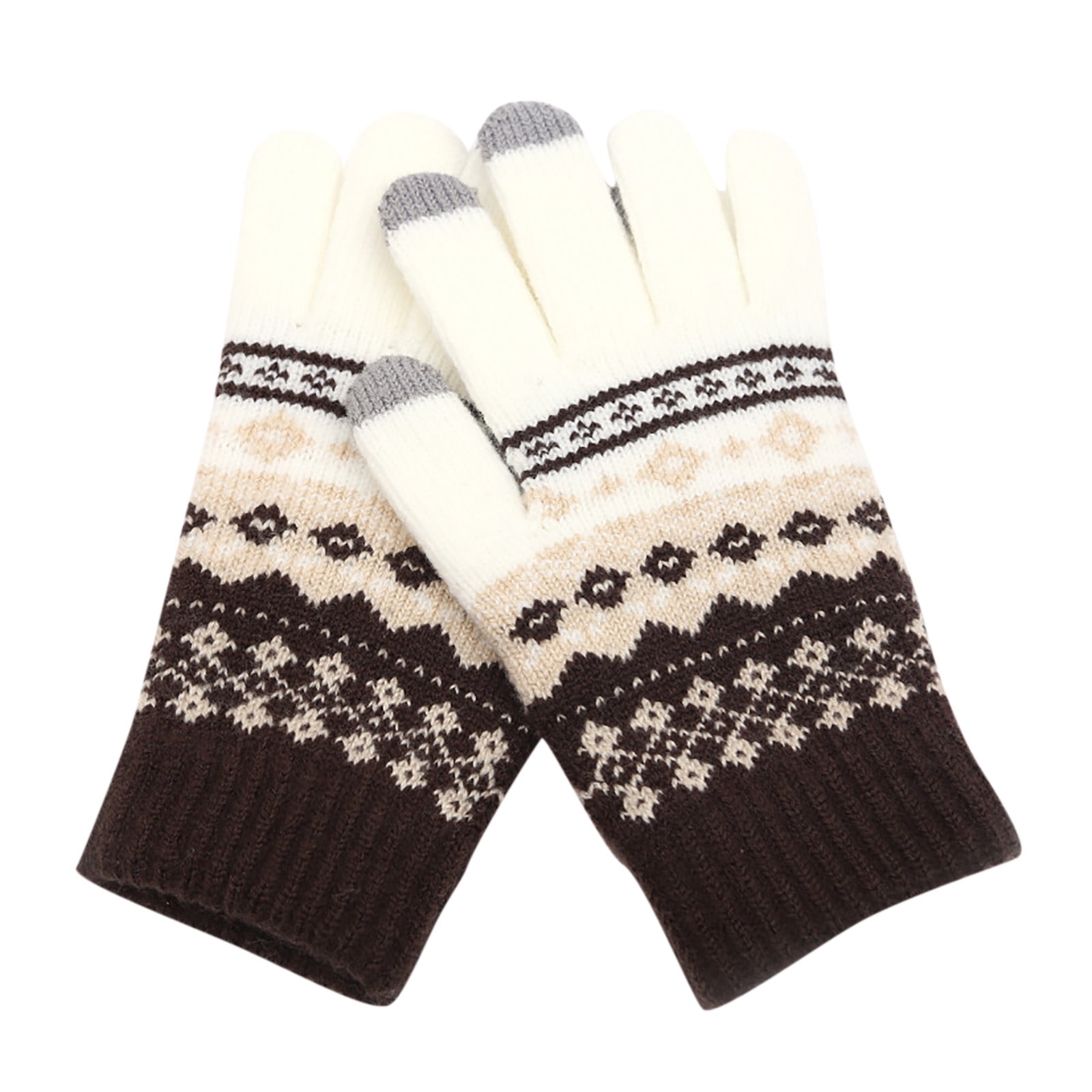 Yievot Womens Winter Touch Screen Gloves Plush Lining Warm Hand Fleece Lined Knit Gloves Print Elastic Cuff Winter Texting Gloves