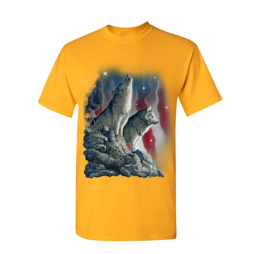 Tee Hunt Howling Wolf Pack T-Shirt Stars and Stripes American Wildlife ...